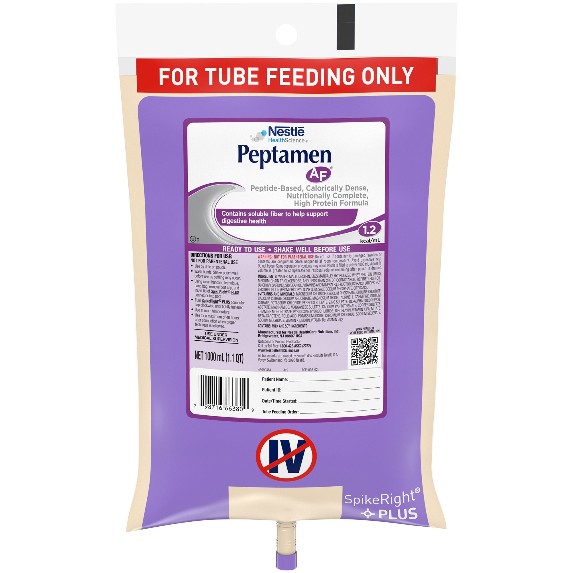 Peptamen AF® Tube Feeding Formula Unflavored Liquid 1000 mL Ready to H ...