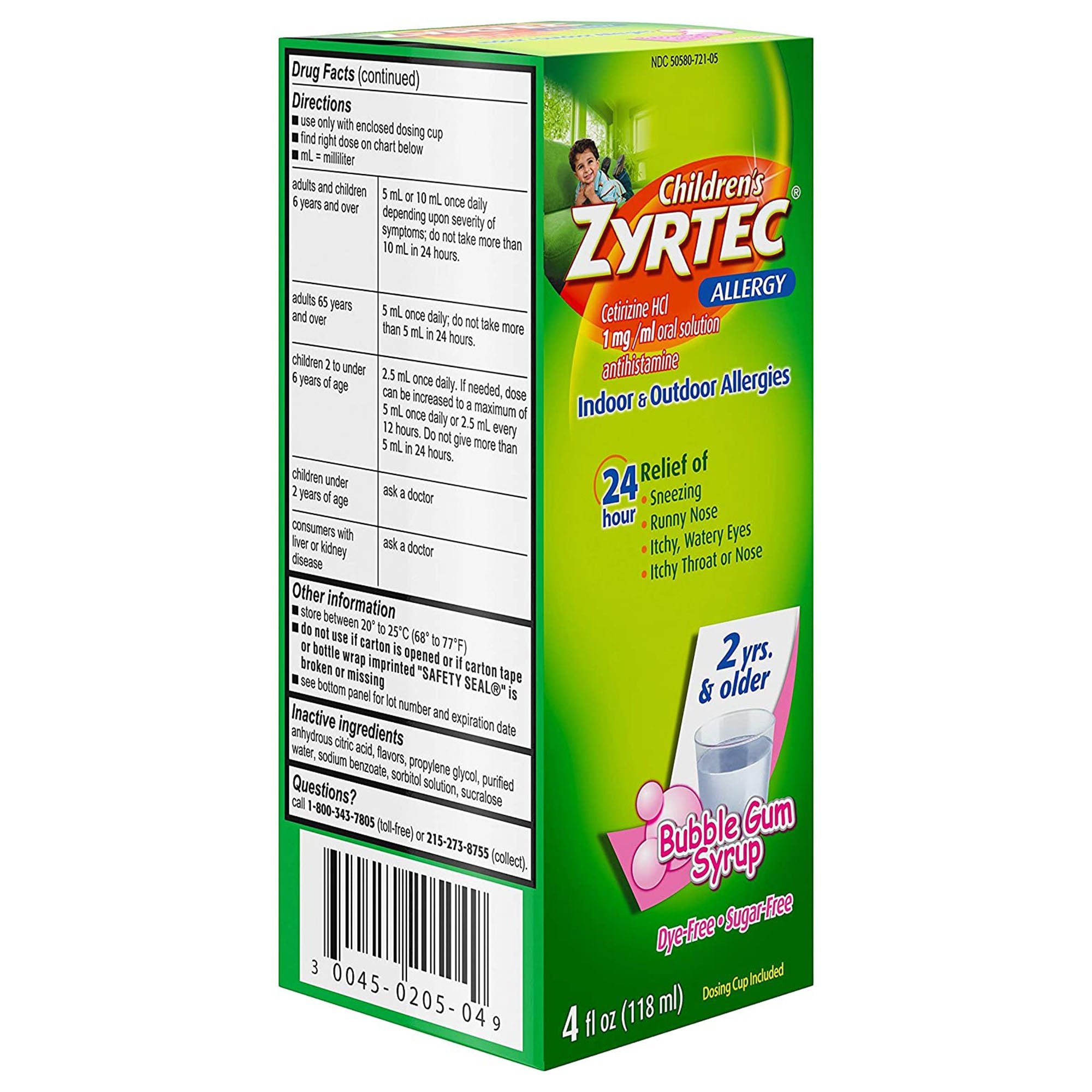 Children's Zyrtec Children's Allergy Relief 1 mg / 1 mL Strength Syrup ...