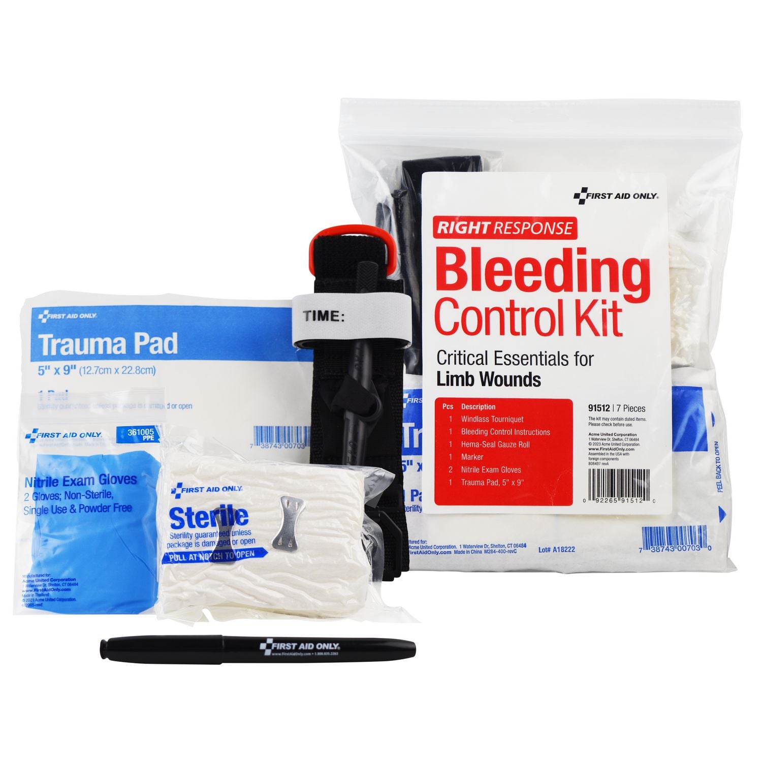 First Aid Only™ Critical Essentials Bleeding Control Kit for Limb Woun ...