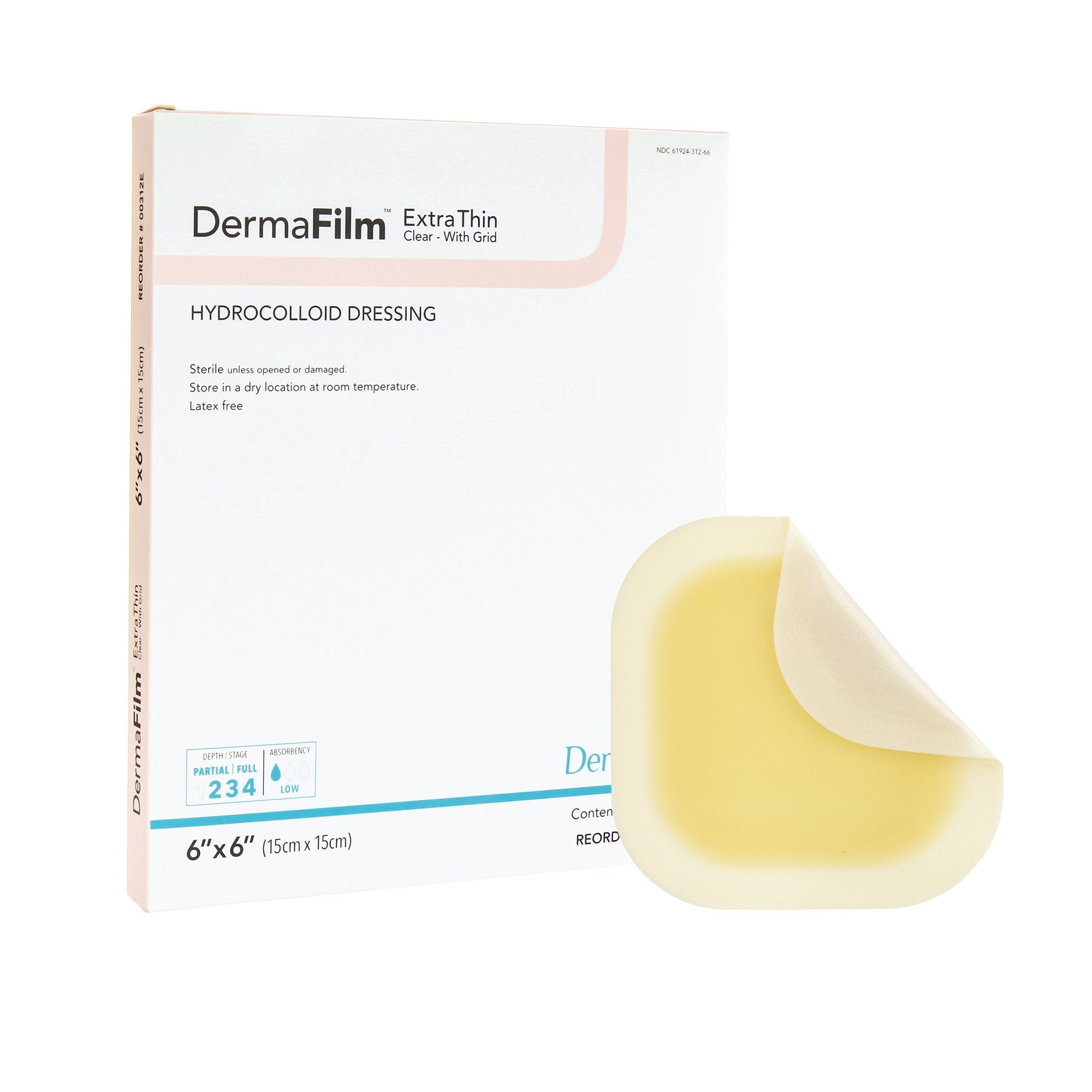 DermaFilm® Thin Hydrocolloid Dressing Film Backing 6 X 6 Inch Square H ...
