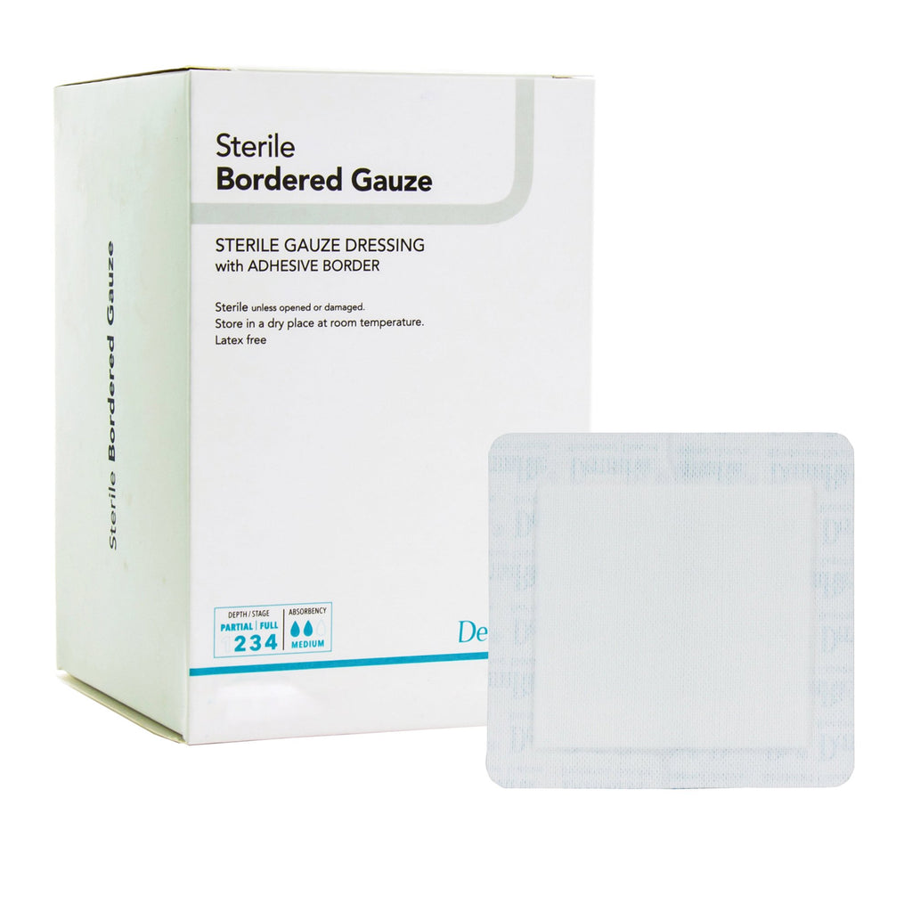 DermaRite® Bordered Gauze Island Dressing 4 X 8 Inch Rectangle Sterile ...