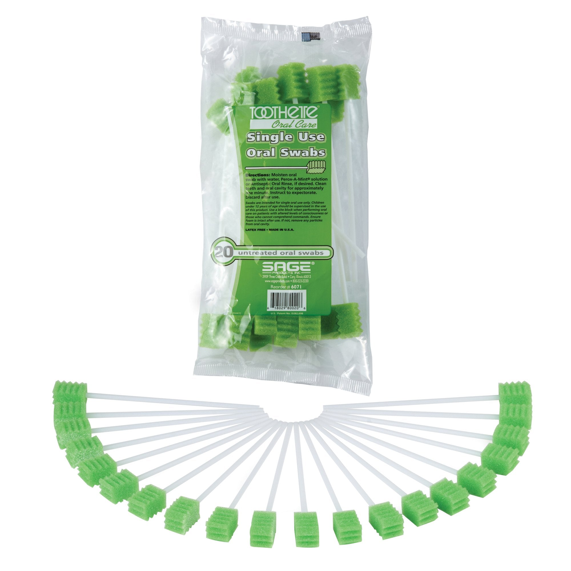 Toothette® Plus Oral Swab Untreated Foam Tip 20 per Pack (466896_CS) 5 ...
