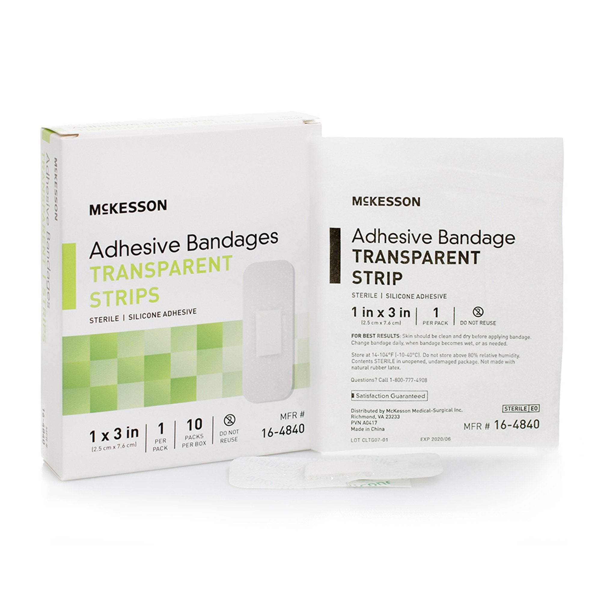 McKesson Waterproof Adhesive Strip 1 X 3 Inch Silicone Rectangle Sheer ...
