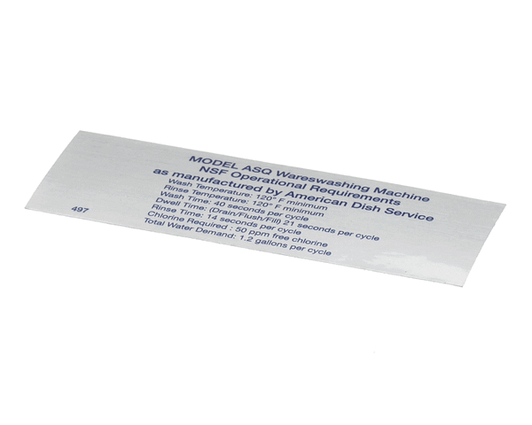 American Dish Service 089-9215 Decal, Nsf Model Asq (ADS089-9215) Each ...