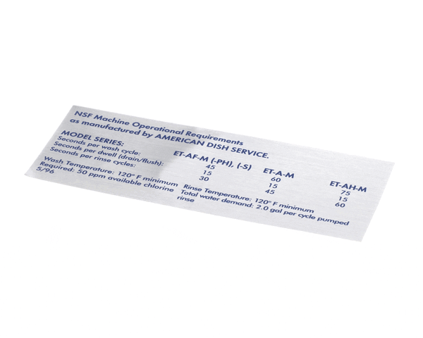 American Dish Service 089-9296 Decal, Nsf Model Et-Af-M (All (ADS089-9 ...