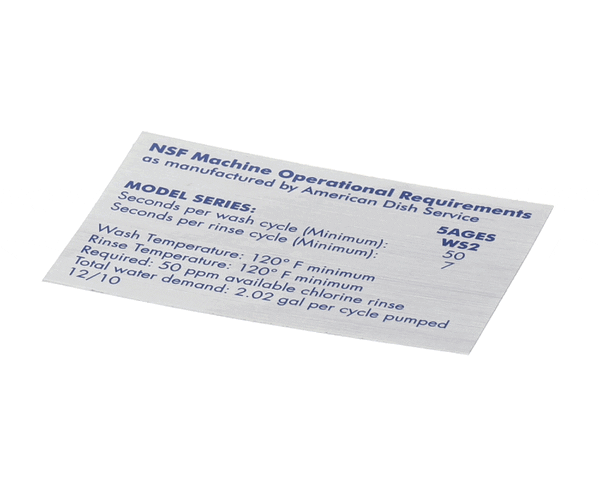 American Dish Service 089-9322 Decal, Nsf Model 5Ages & Ws2 (ADS089-93 ...