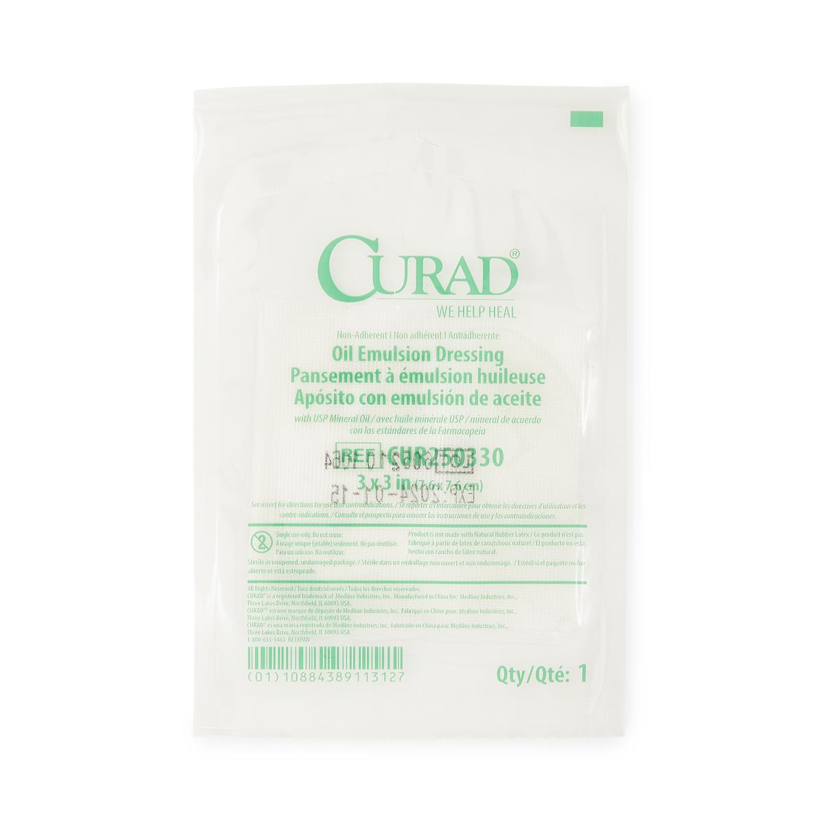 CURAD Non-Adherent Oil Emulsion Dressing, Sterile, 3" x 3", 1 EA (CUR2 ...