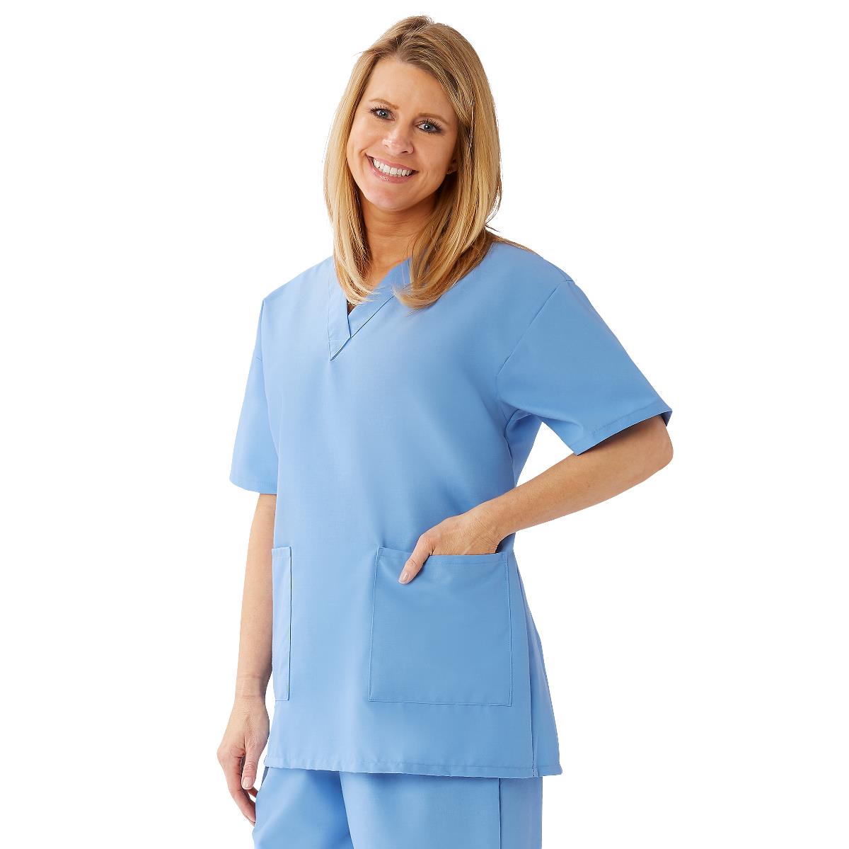 AngelStat Women's V-Neck Tunic Scrub Tops with 2 Pockets, Ceil Blue, S ...