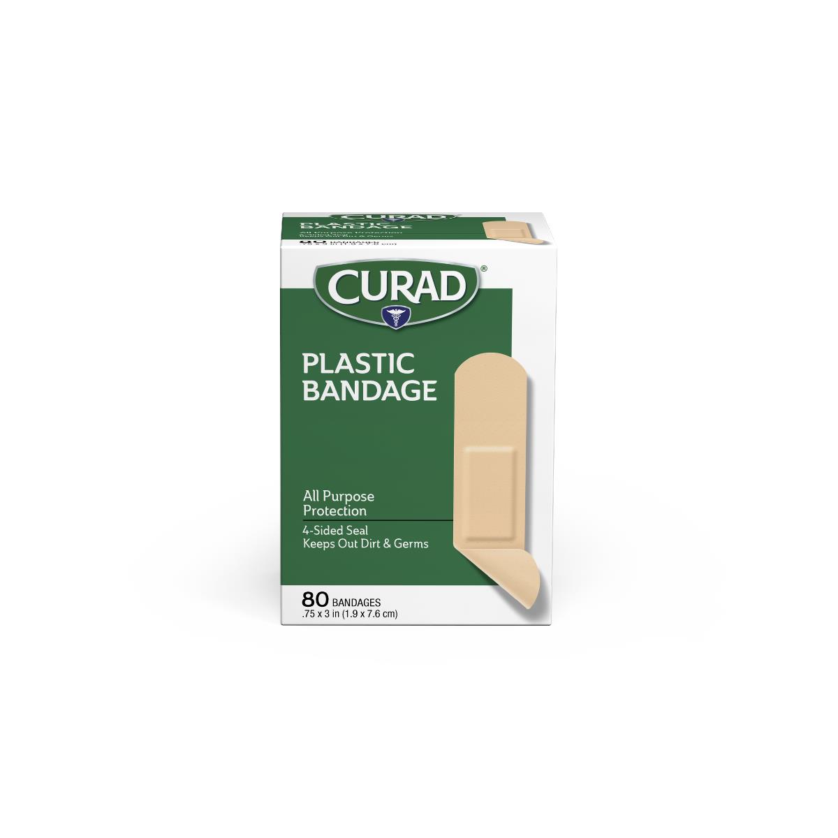 CURAD Plastic Adhesive Bandage, 3/4" x 3", 80 Bandages/Box, 24/CS (CUR ...