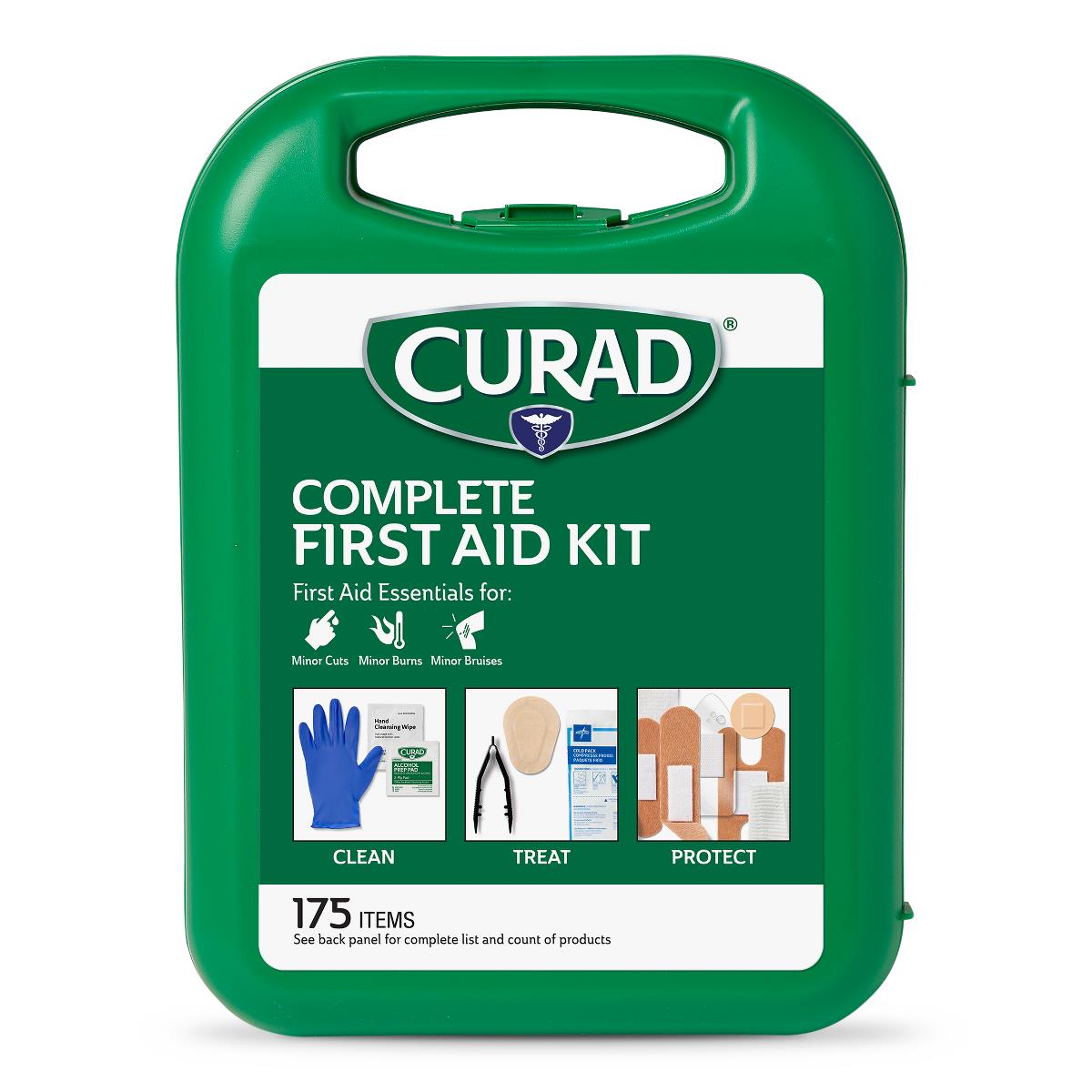 CURAD Complete 175 Piece First Aid Kit, No Splint, Blue Nitrile Gloves ...