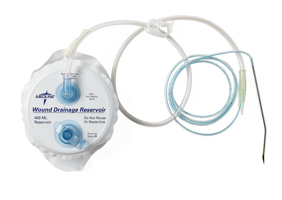 Perforated Round PVC Wound Drain Kit with Trocar, 400 cc Evacuator, Y ...