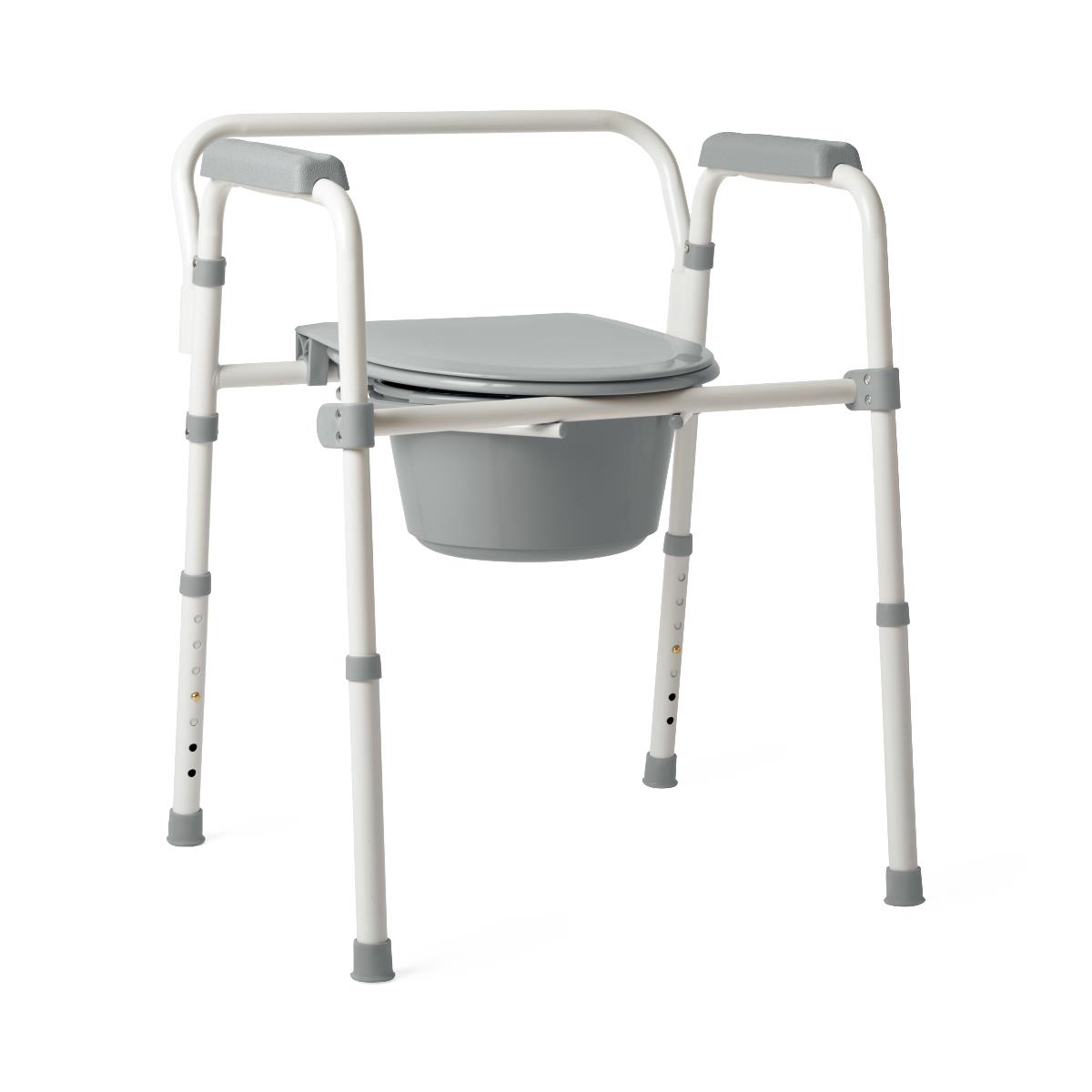 Steel 3-in-1 Folding Commode, Includes Seat with Lid, Bucket, Armrests ...