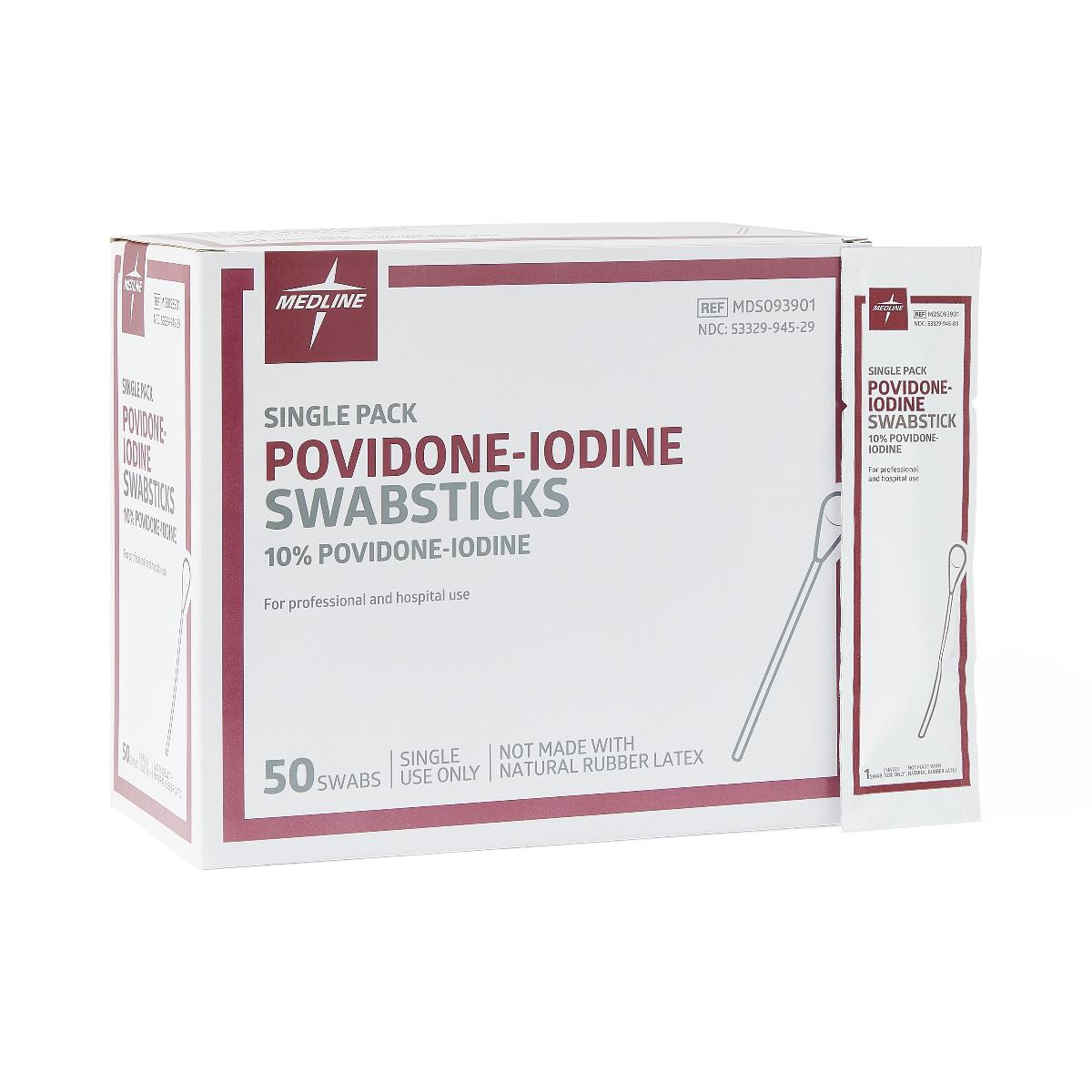Povidone-Iodine Swabstick, Single Pack, 50/BX (MDS093901ZZ) Box of 50 ...
