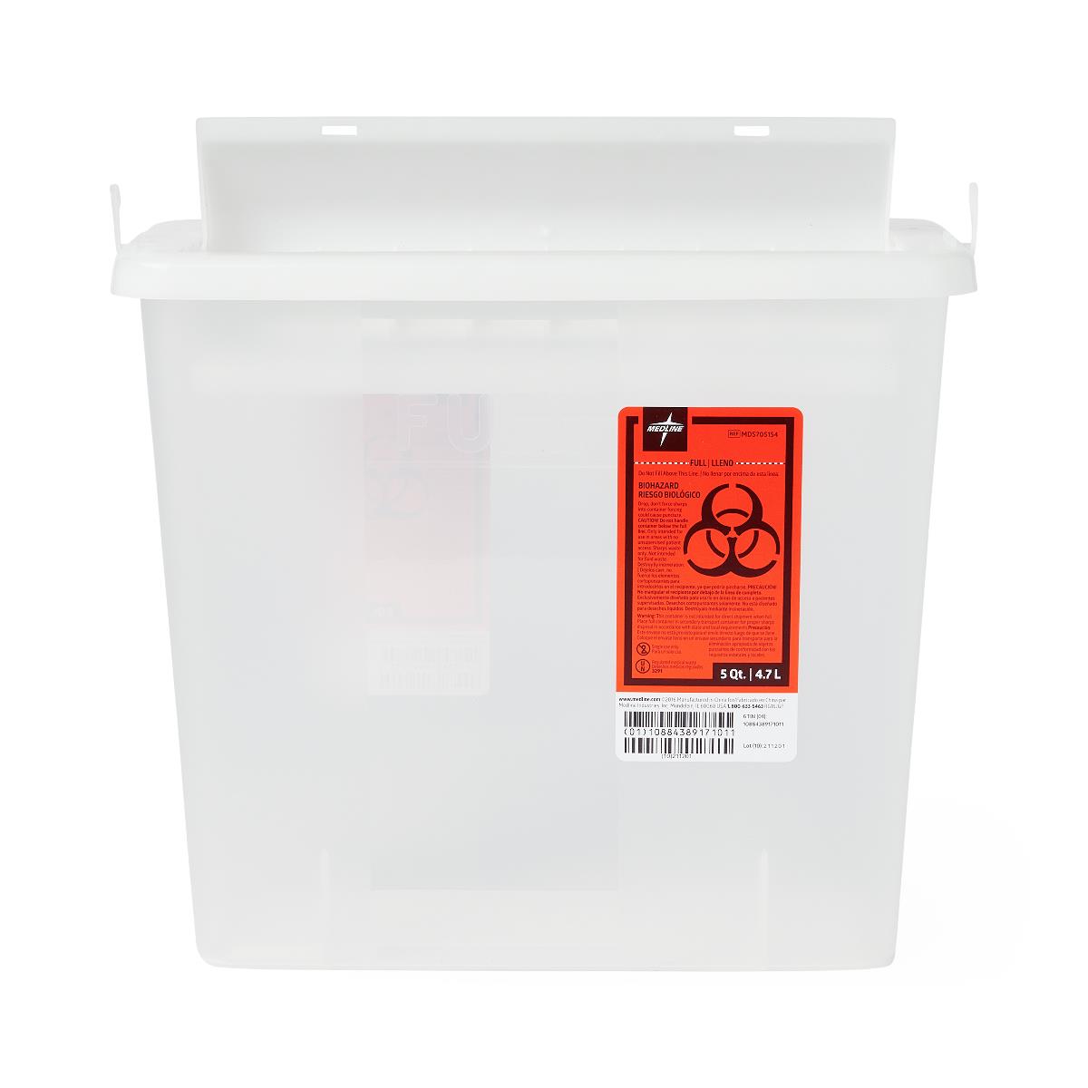 Patient Room Sharps Container with Counter-Balance Lid, Clear, 5 qt ...