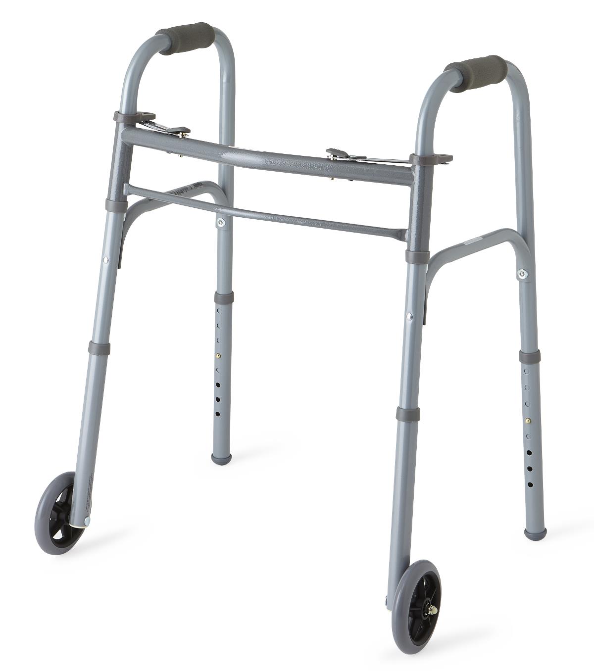 2-Button Folding Basic Steel Junior Walker with 5" Wheels, 4/CS (MDS86 ...