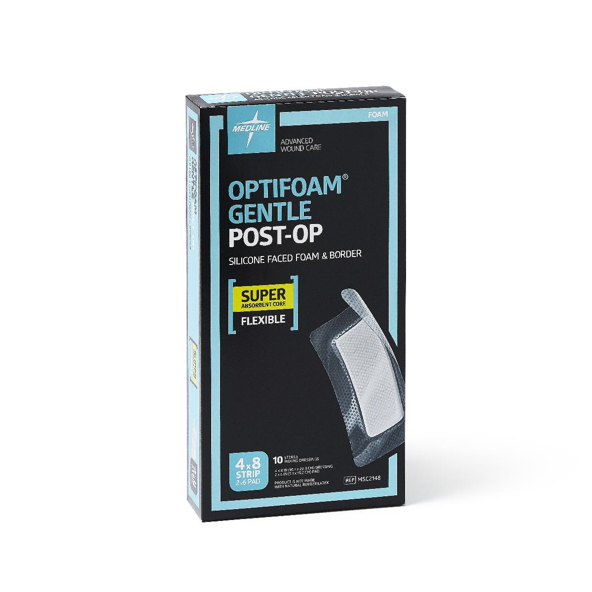 Optifoam Gentle Silicone-Faced Postop Foam Dressing, 4" x 8" with 2" x ...