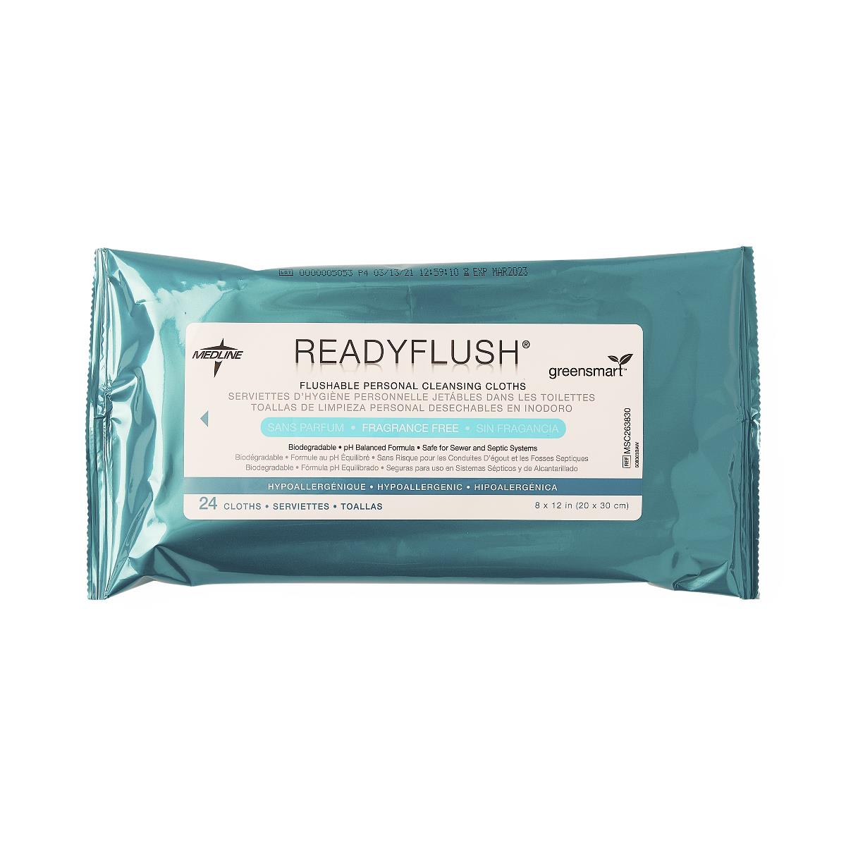ReadyFlush Flushable Fragrance-Free Wet Wipes, 8" x 10", 24/Pack, 24/C ...