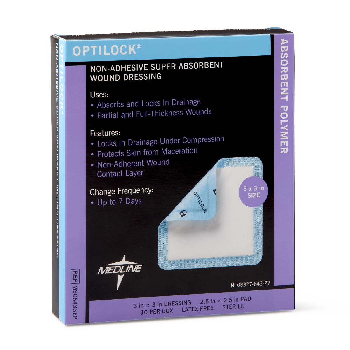 OptiLock Nonadhesive Super Absorbent Wound Dressings, 3" x 3", in Educ ...