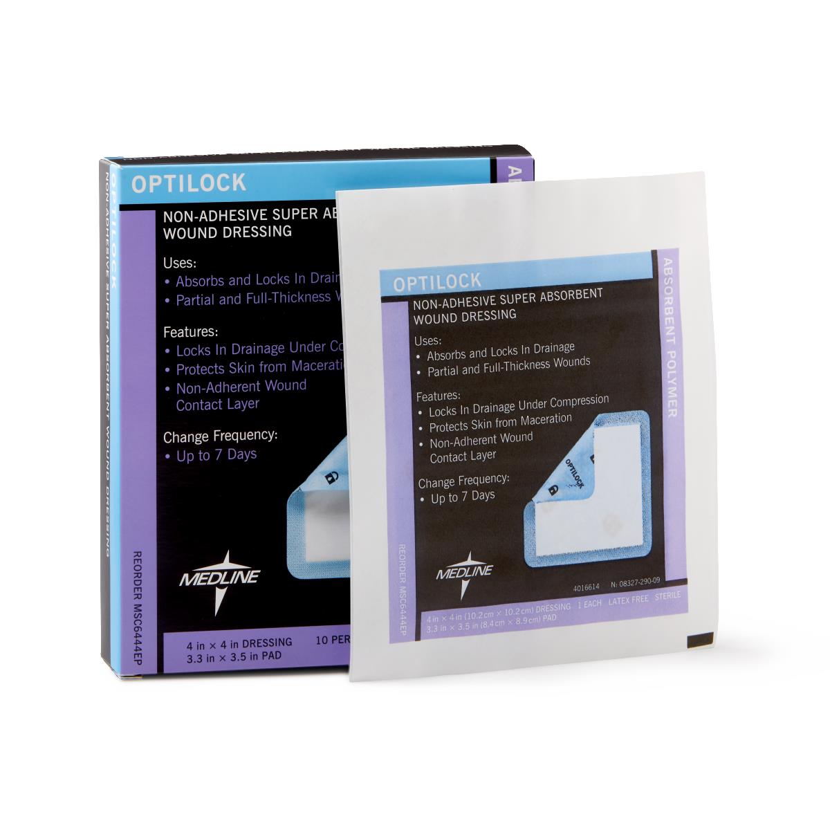 OptiLock Nonadhesive Super Absorbent Wound Dressings, 4" x 4", in Educ ...