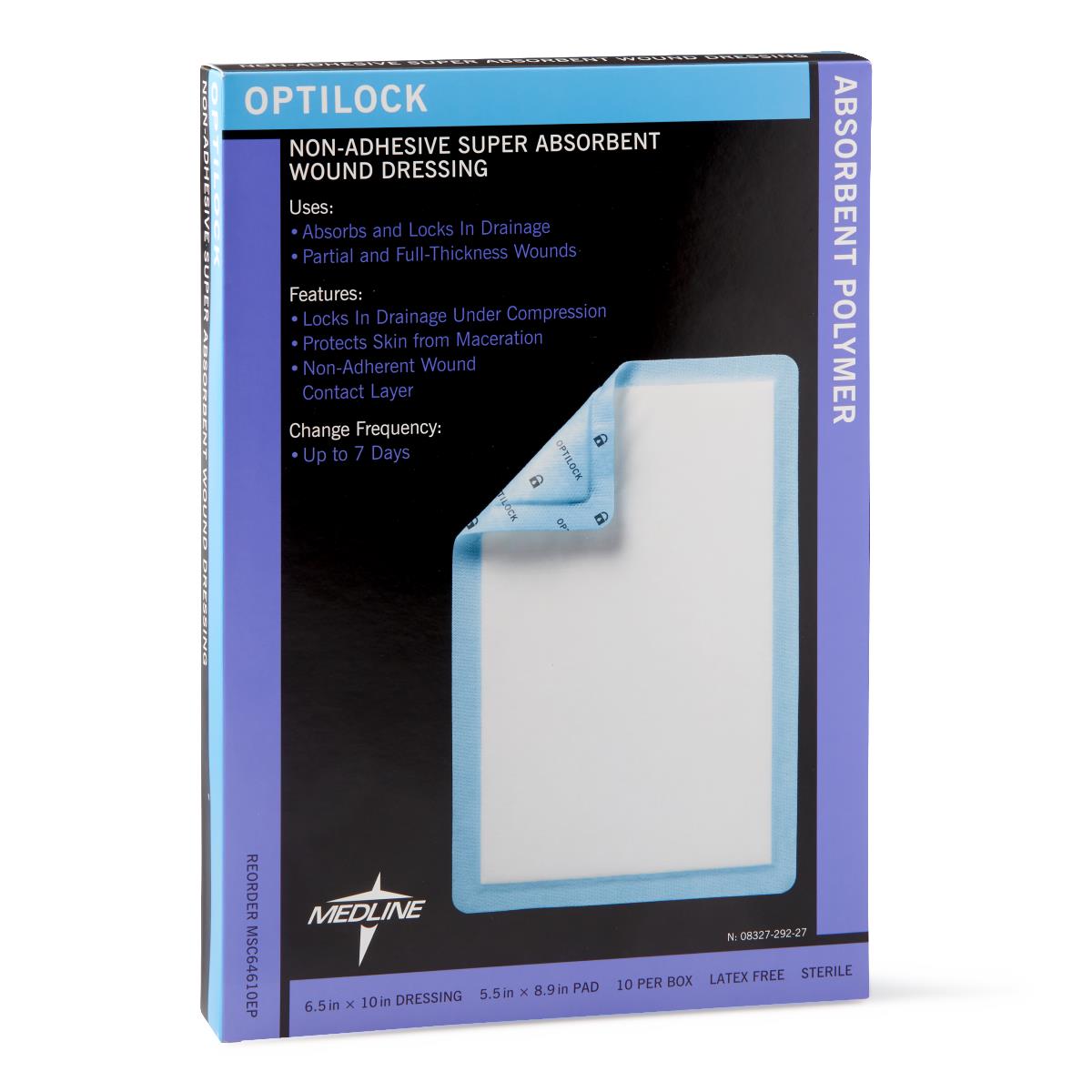 OptiLock Nonadhesive Super Absorbent Wound Dressings, 6.5" x 10", in E ...
