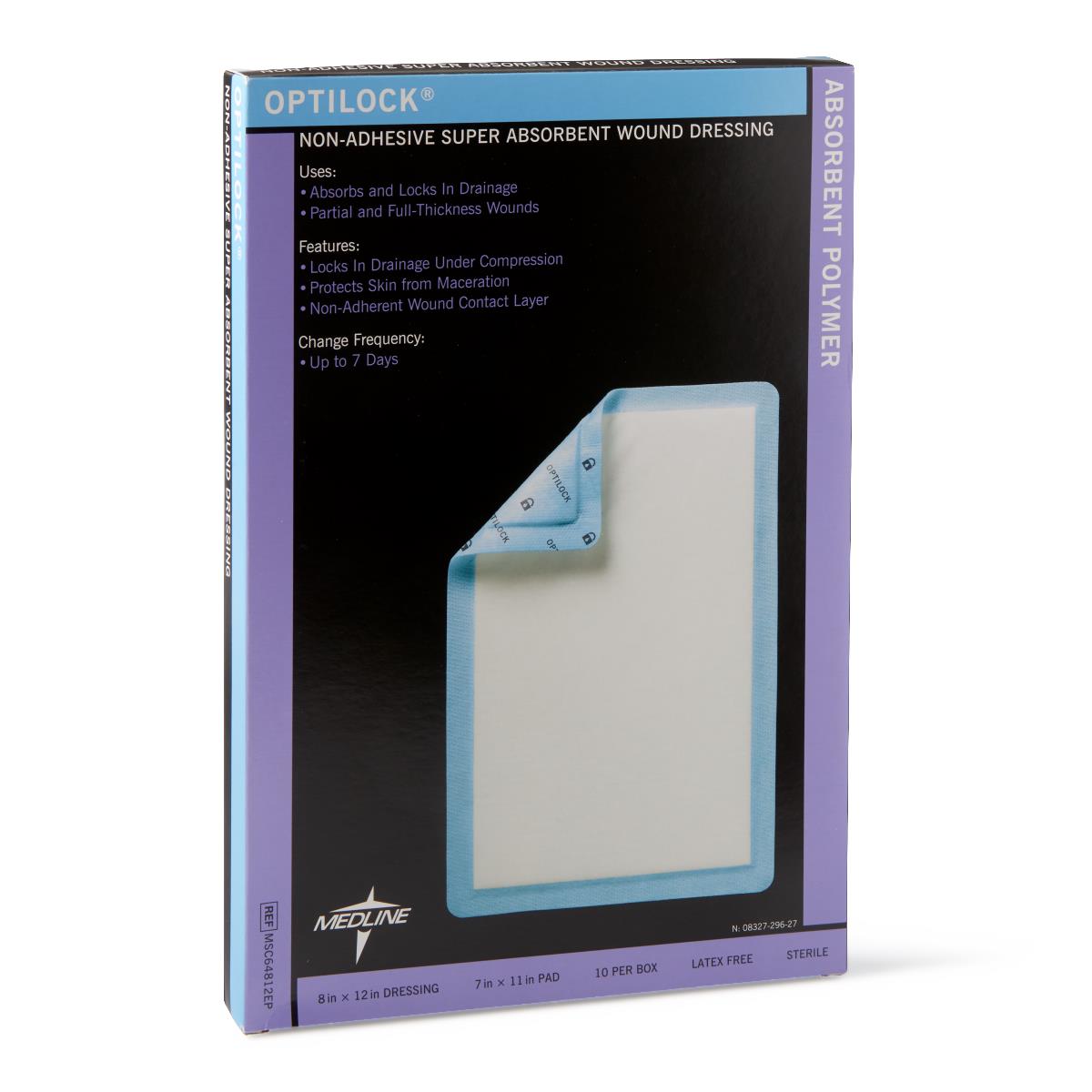 OptiLock Nonadhesive Super Absorbent Wound Dressings, 8" x 12", in Edu ...