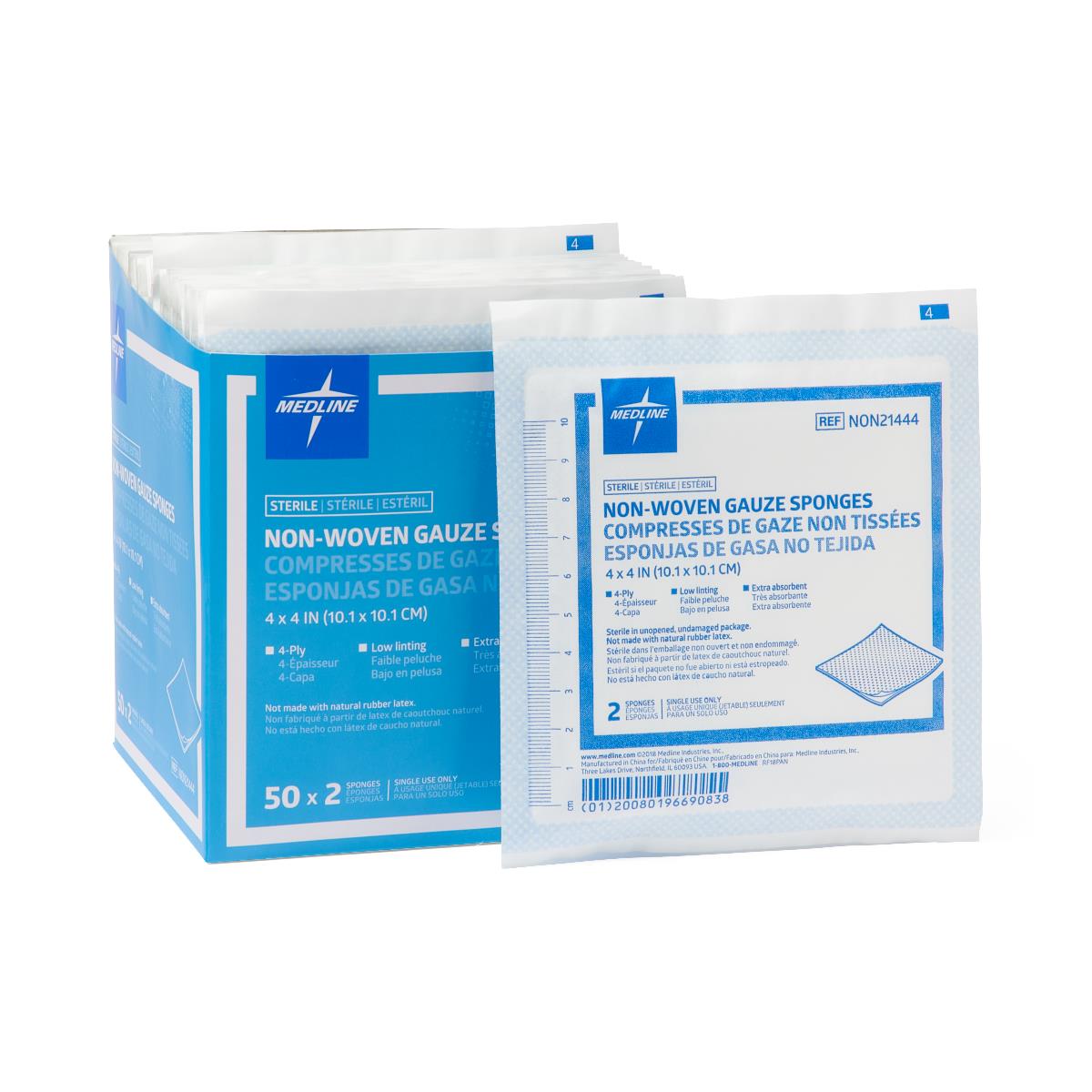 Gauze Sterile Nonwoven 4-Ply Sponges, 4" x 4", 1200/CS (NON21444) Case ...