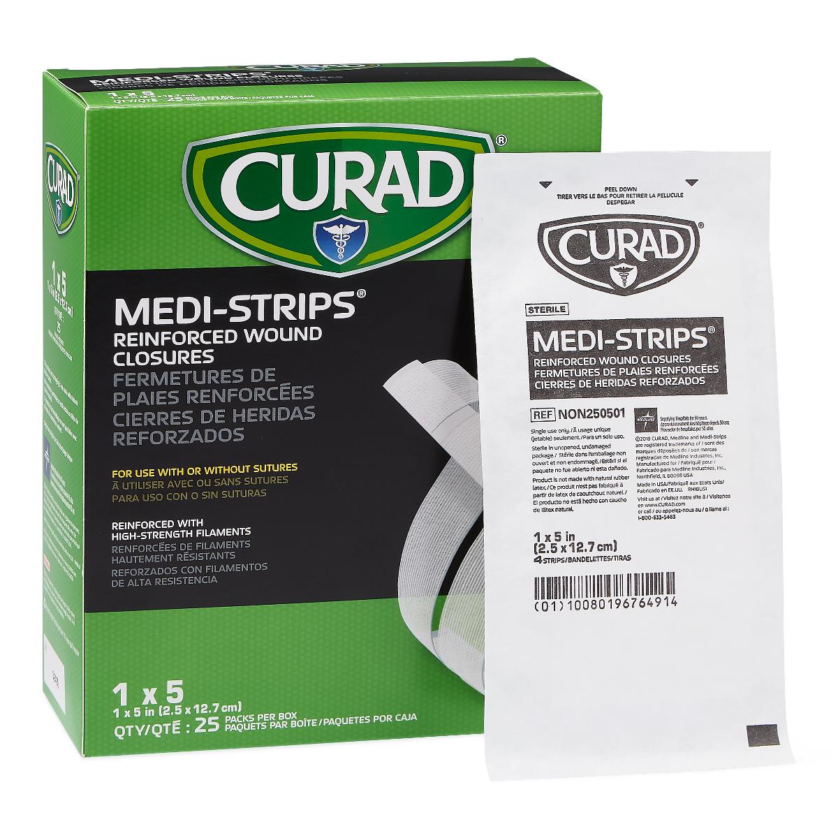 CURAD Sterile Medi-Strip Wound Closure, 1" x 5", 100/BX (NON250501Z) B ...