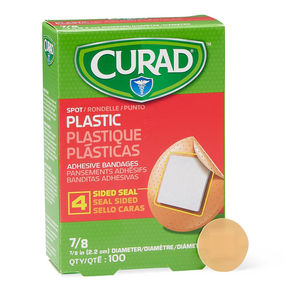 CURAD Plastic Adhesive Bandage, 7/8" dia. Spot, 100 Bandages/Box, 1200 ...
