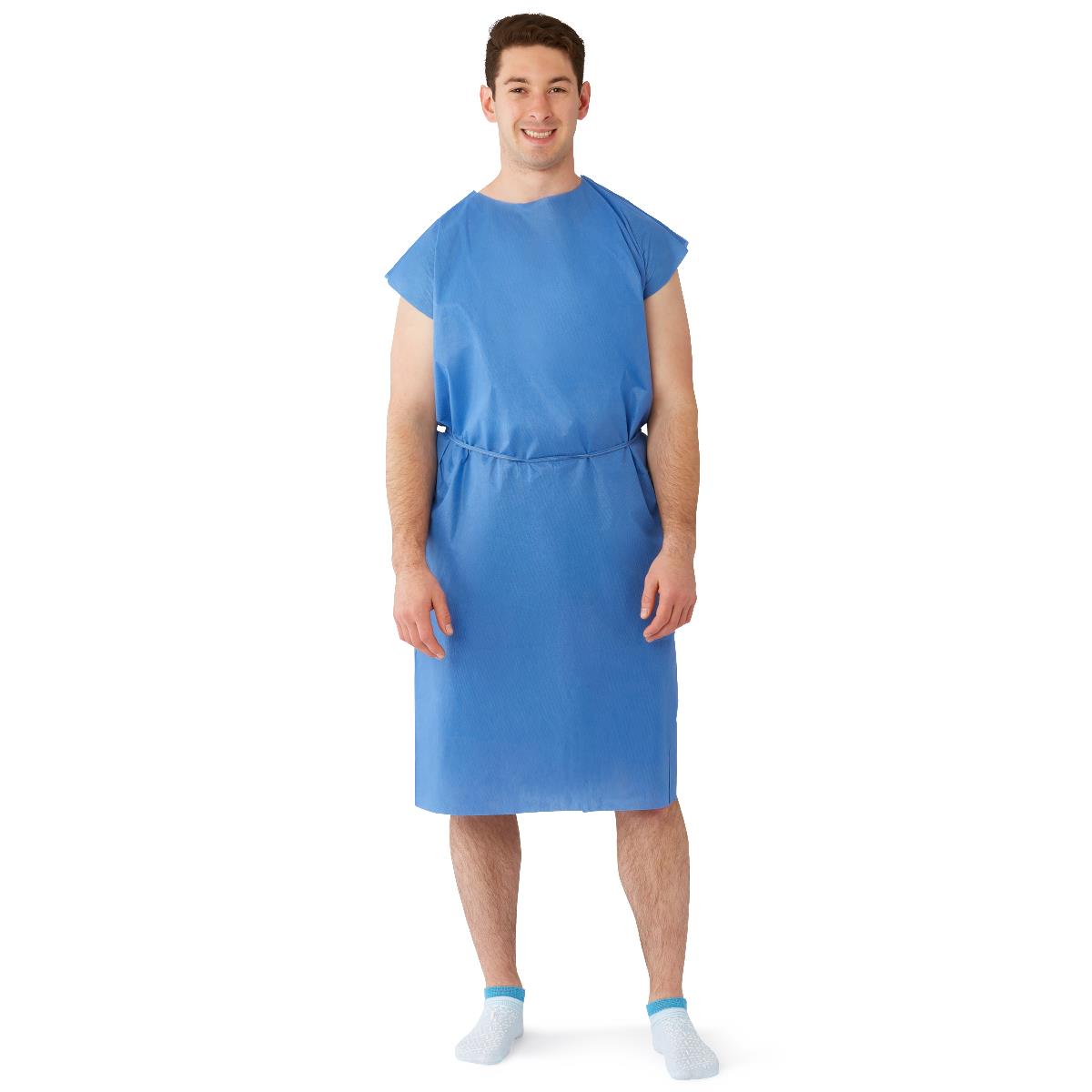 Sleeveless Tape Tab Neck and Waist Tie Multilayer Patient Gown, Blue ...