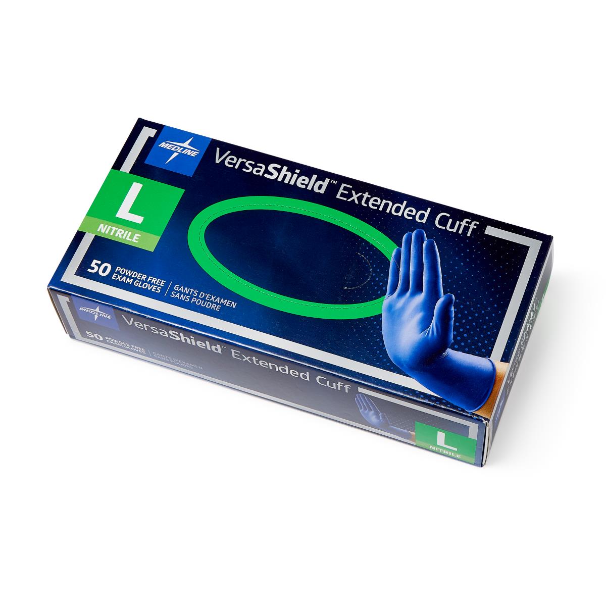 VersaShield Extended Cuff Powder-Free Nitrile Exam Gloves, Size L, 500 ...