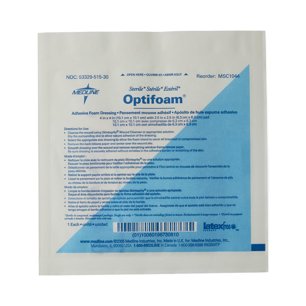 Optifoam Adhesive Foam Wound Dressings, 4" x 4", 1 EA (MSC1044H) Each ...