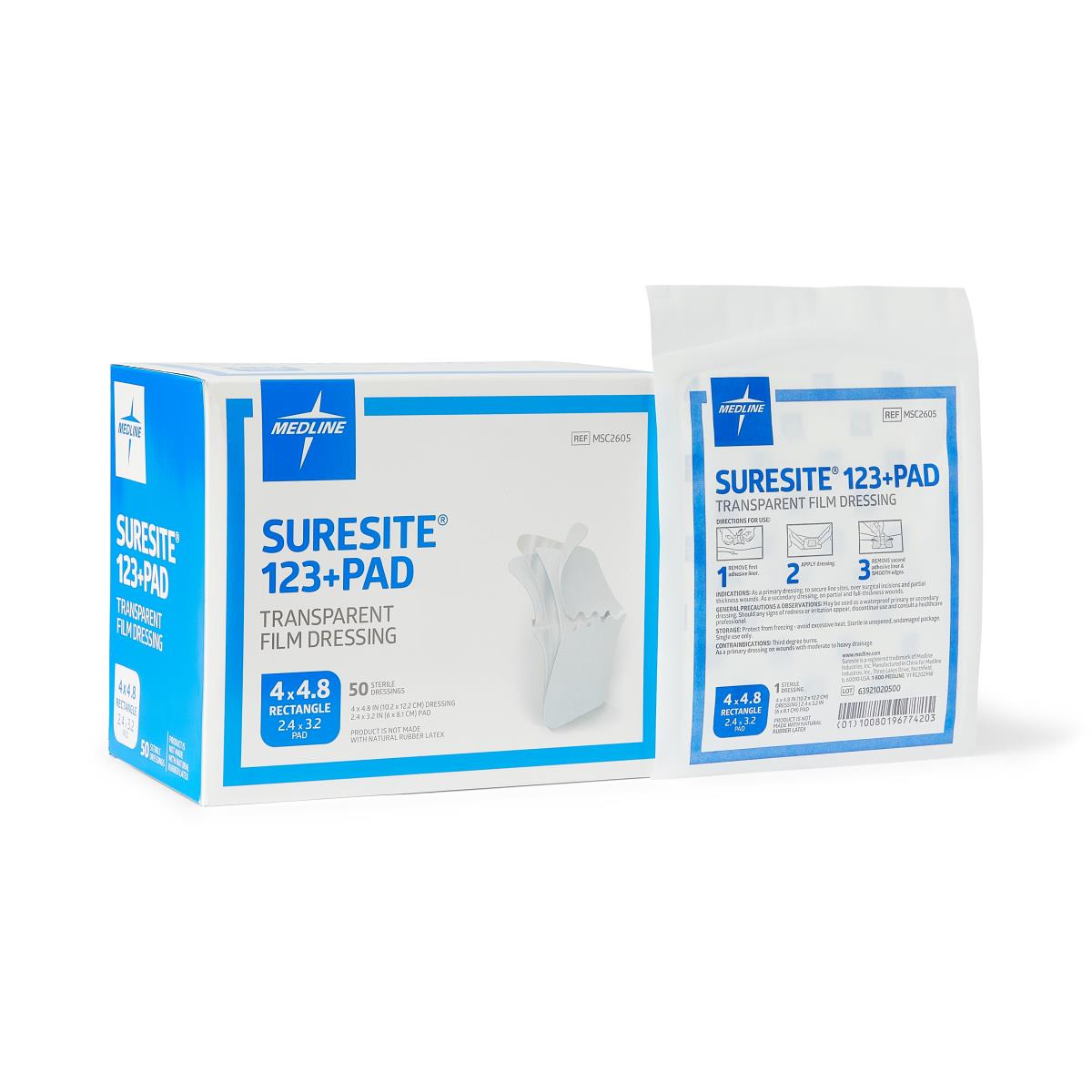SureSite123+ Pad Transparent Dressings, 4" x 4.8", 50/BX (MSC2605Z) Bo ...