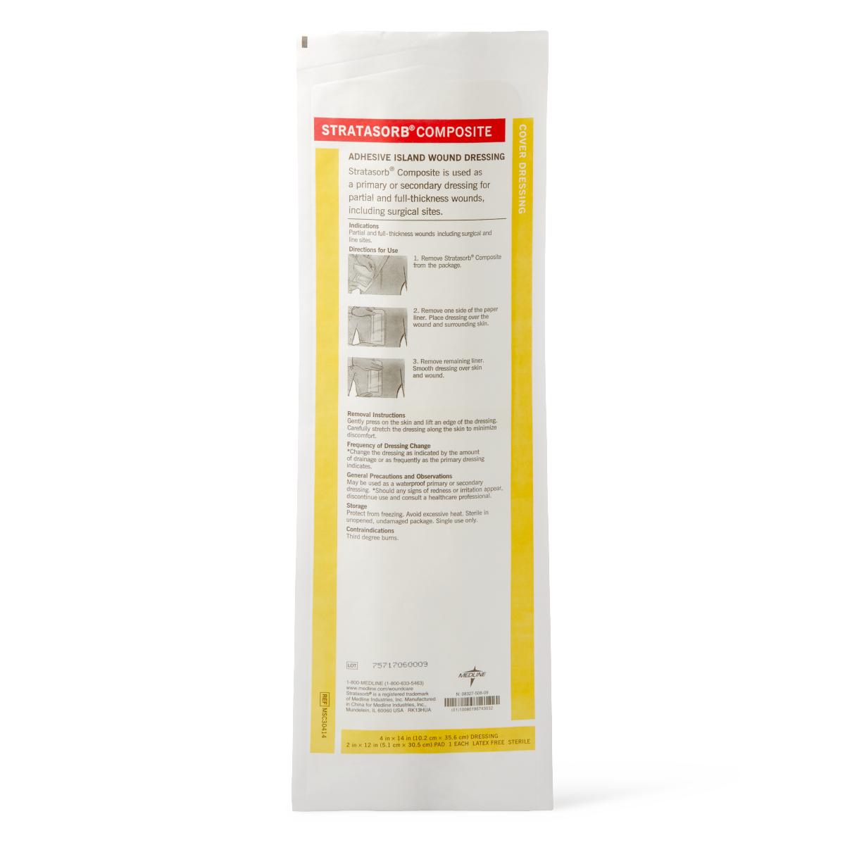 Stratasorb Composite Adhesive Island Wound Dressings, 4" x 14", 1 EA ...