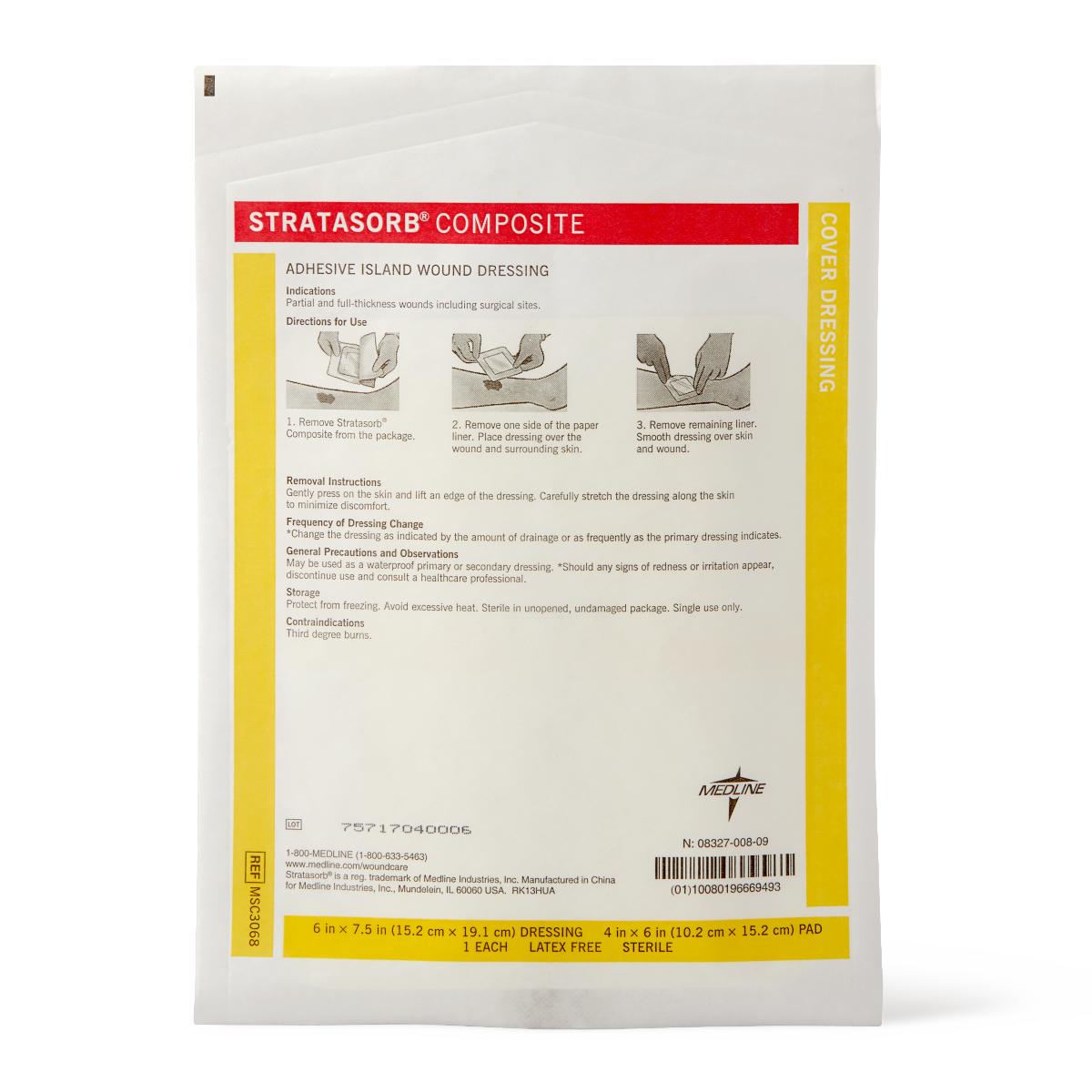 Stratasorb Composite Adhesive Island Wound Dressings, 6" x 7.5", 1 EA ...