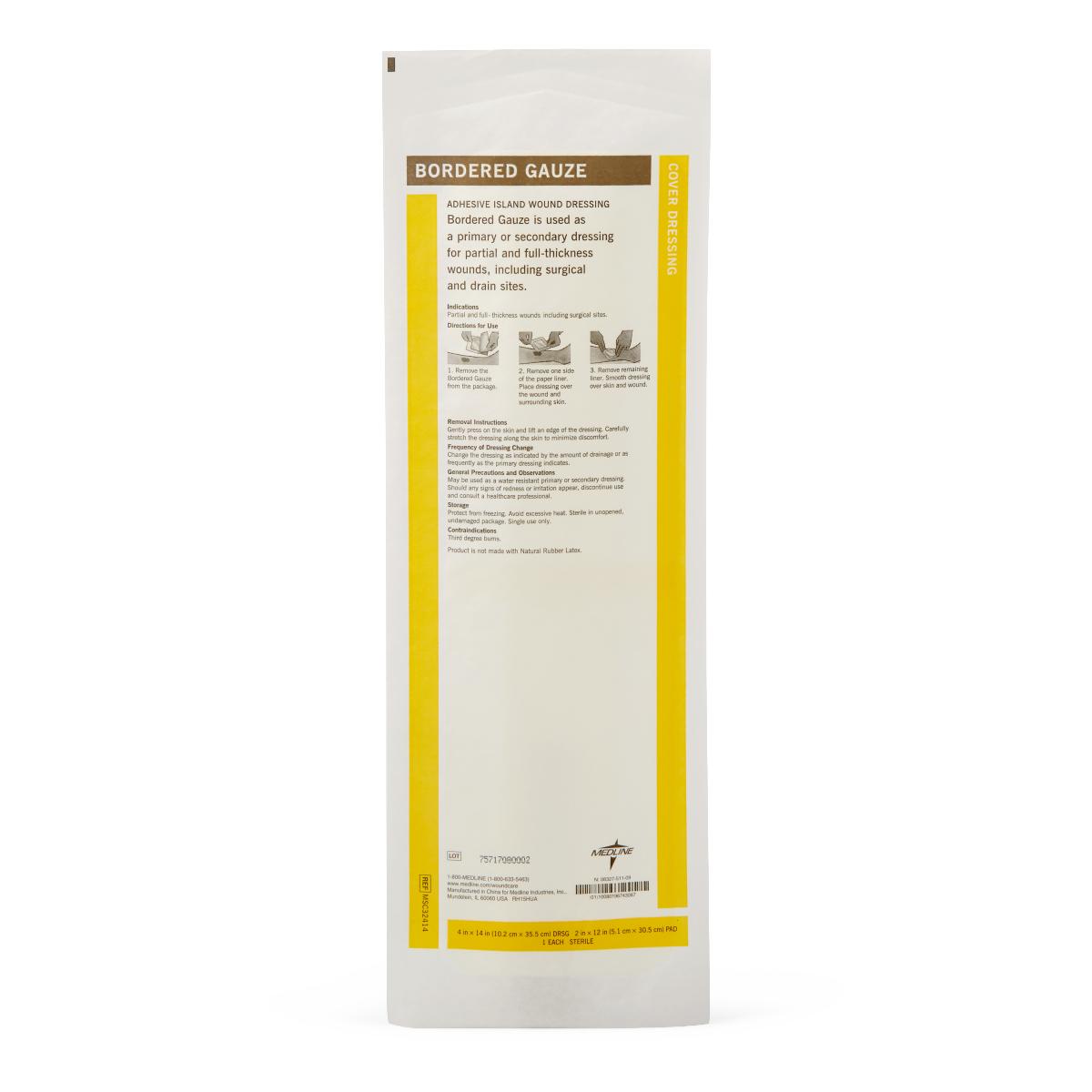 Sterile Bordered Gauze Adhesive Island Wound Dressing, 4" x 14" with 2 ...