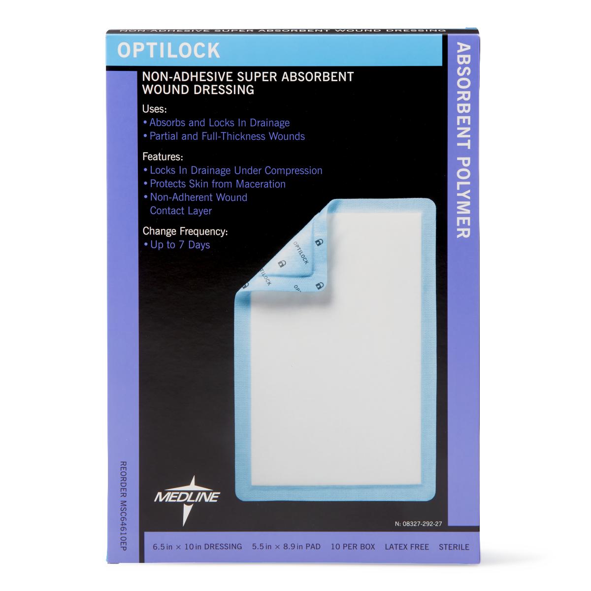 OptiLock Nonadhesive Super Absorbent Wound Dressings, 6.5" x 10", in E ...