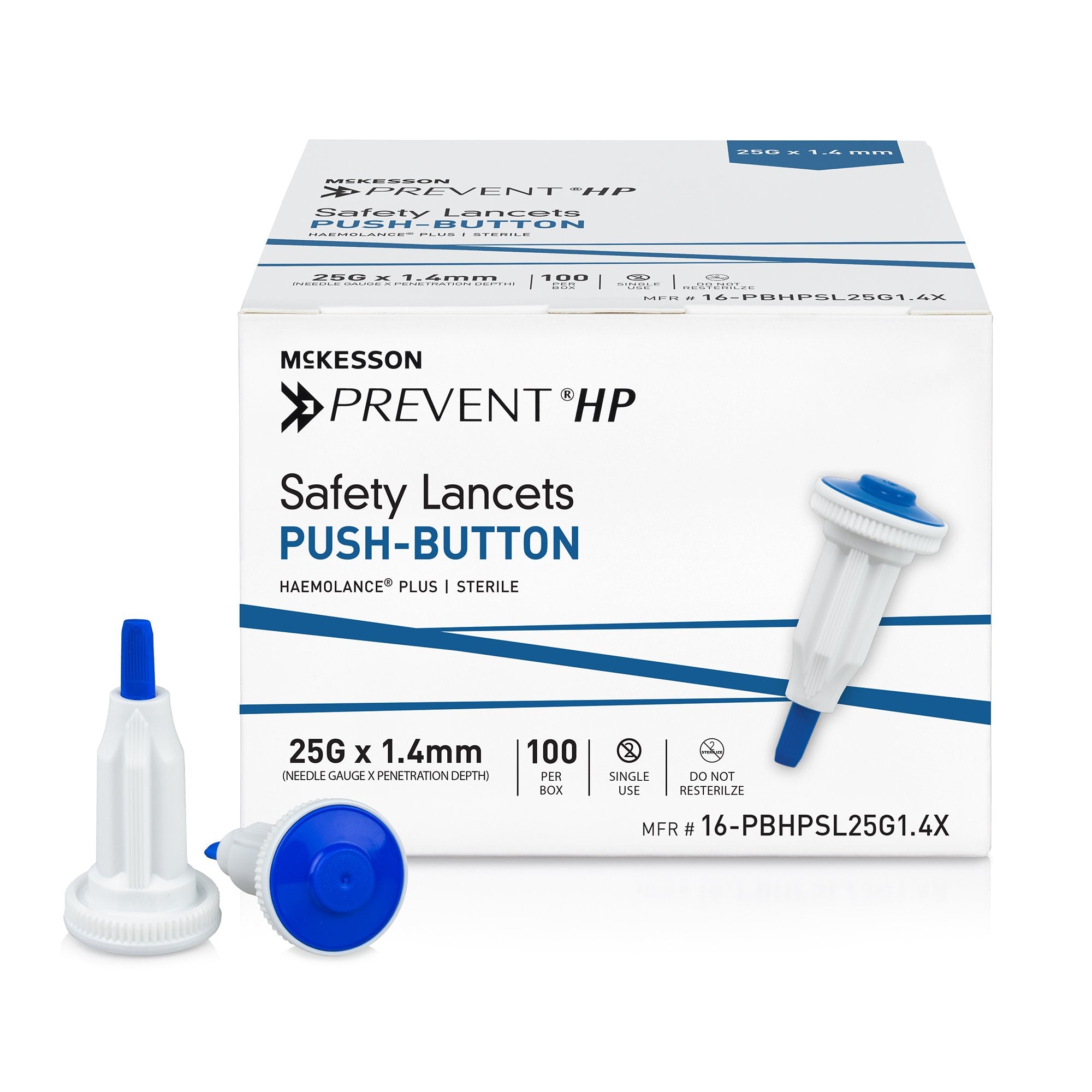 McKesson Prevent® HP Safety Lancet 25 Gauge Retractable Push Button Ac ...
