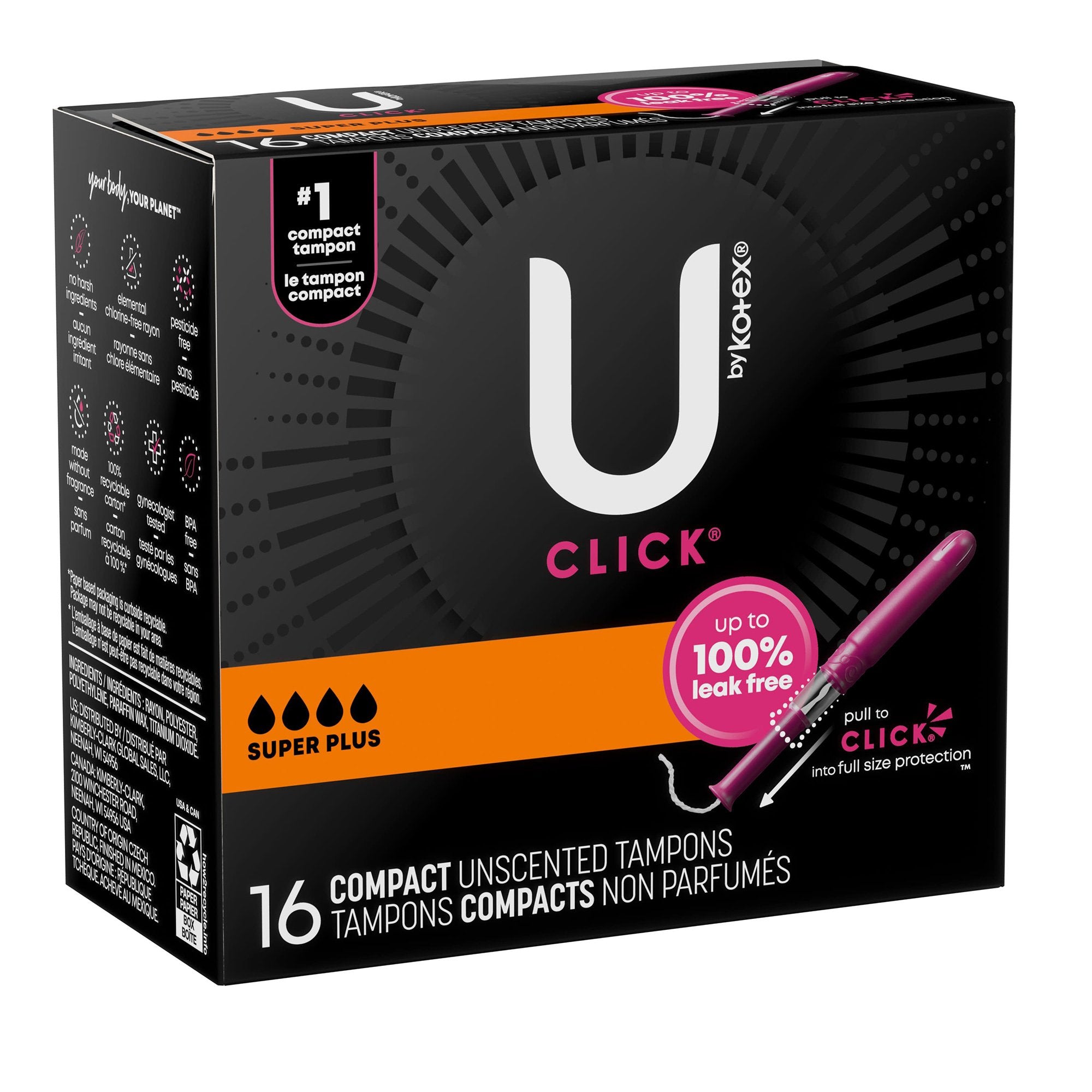 U by Kotex® Click® Tampon Super Plus Absorbency Plastic Applicator Ind ...