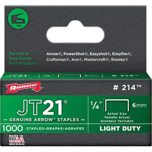 Arrow Fastener JT21® Type Staples, 1/4 in, 1000 per box (091-214) 1 Bo ...
