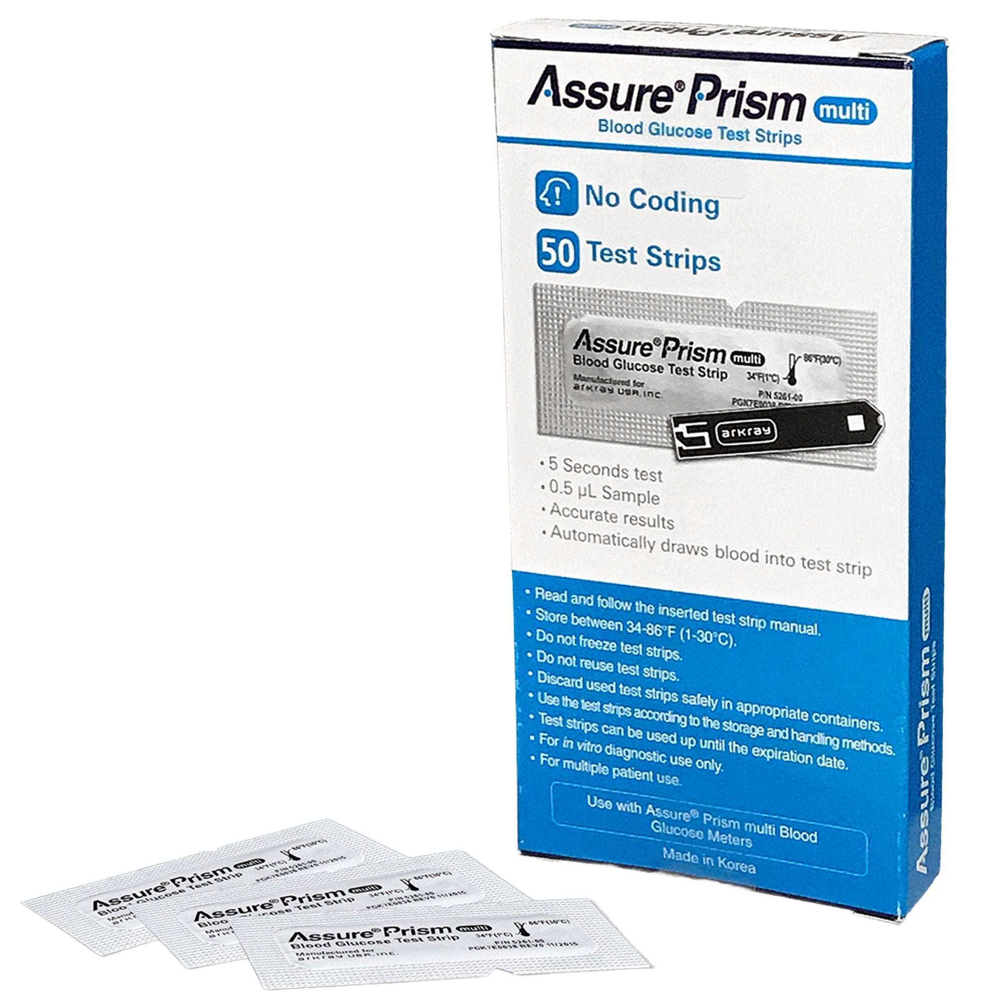 ASSURE® Prism Multi Foiled Wrapped Blood Glucose Test Strips 50 Strips ...