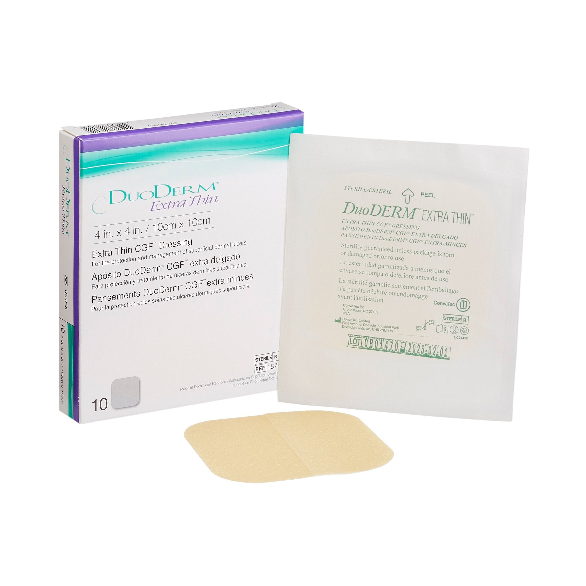 DuoDERM® Extra Thin CGF® Thin Hydrocolloid Dressing Film Backing 4 X 4 ...