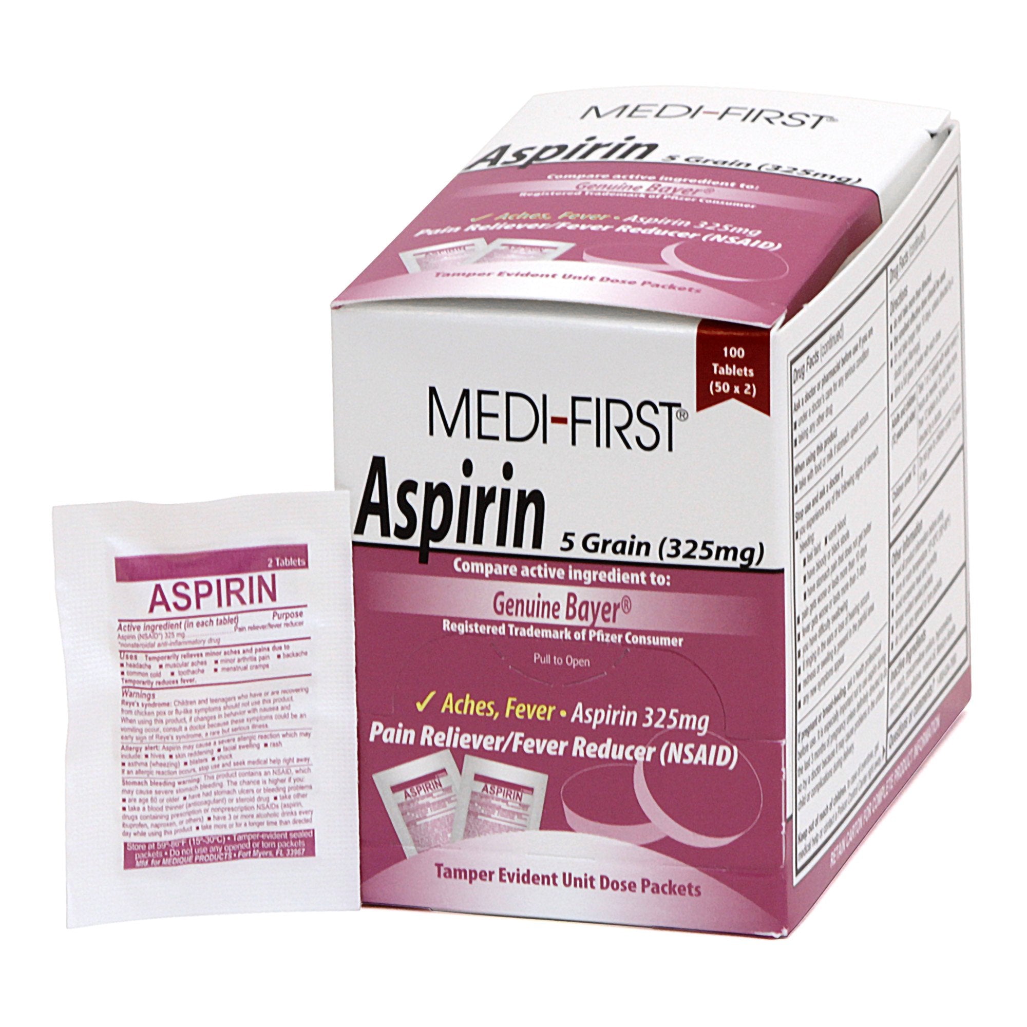 Medi-First® Pain Relief 325 mg Strength Aspirin Unit Dose Tablet 100 p ...