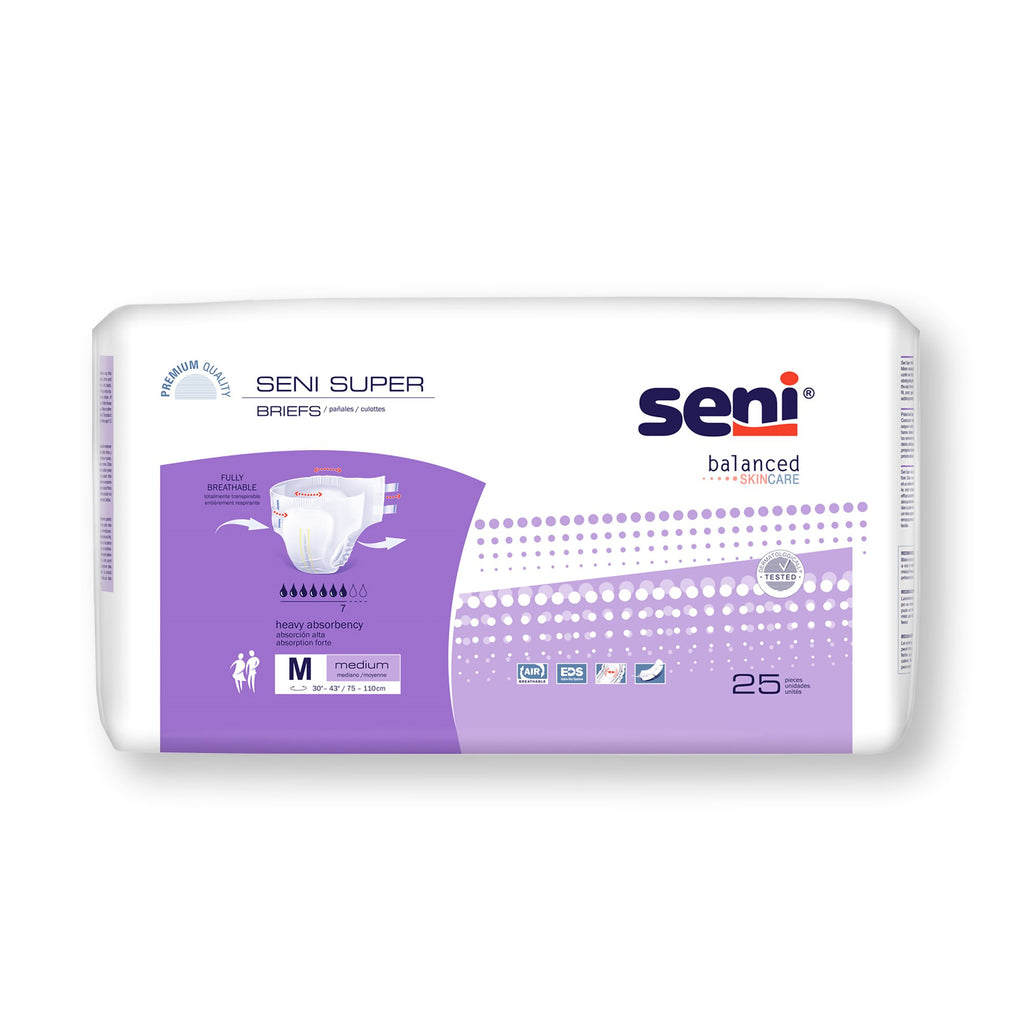 Seni® Super Unisex Adult Incontinence Brief Medium Disposable Heavy Ab ...