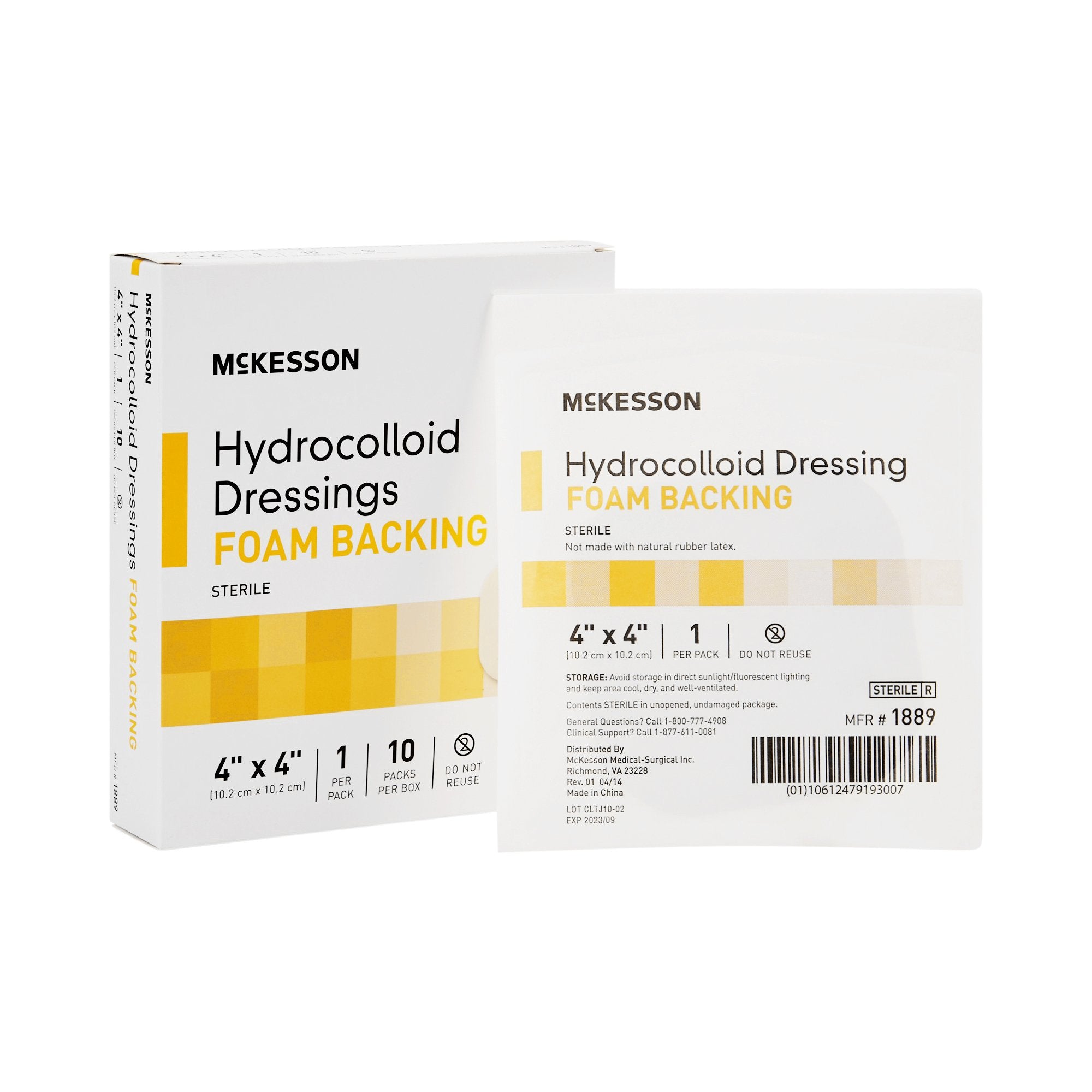 McKesson Hydrocolloid Dressing Foam Backing 4 X 4 Inch Square Hydrocol ...