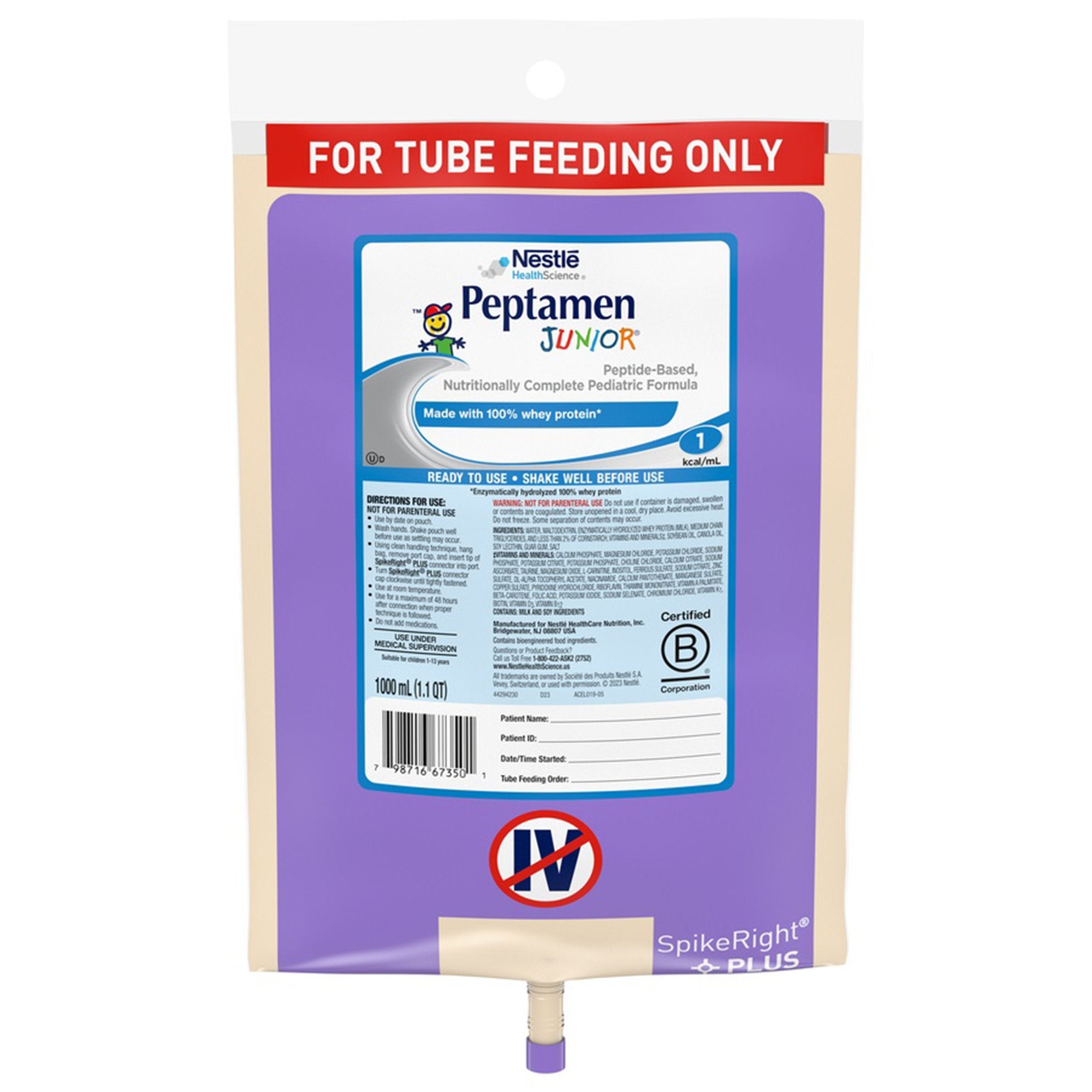 Peptamen Junior® Pediatric Tube Feeding Formula Unflavored 1000 mL Bag ...