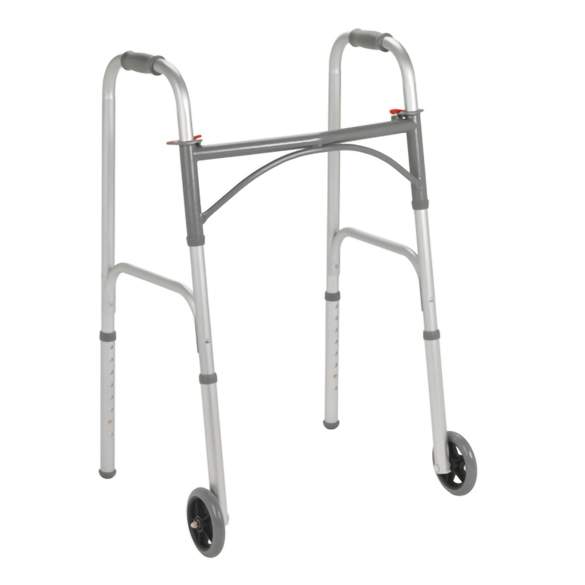 McKesson Dual Release Folding Walker with Wheels Adjustable Height Ste ...