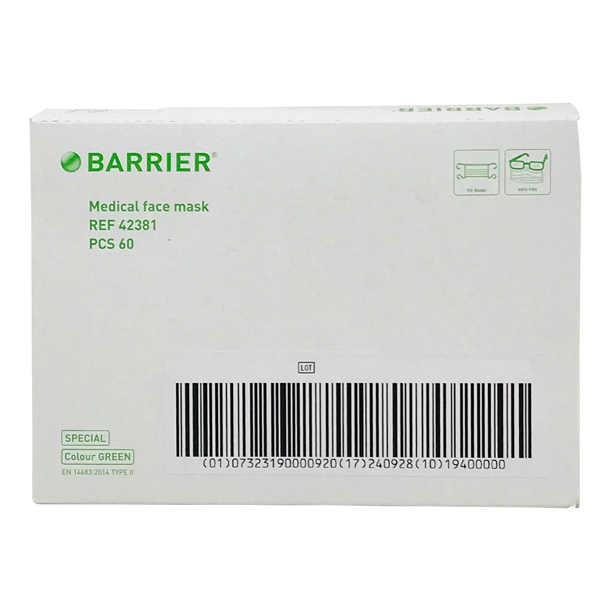 Barrier® Special Surgical Mask Anti-fog Not Rated Tie Closure One Size ...